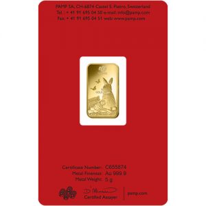 5 Gram Gold Lunar Rabbit Bar - AU Bullion Canada